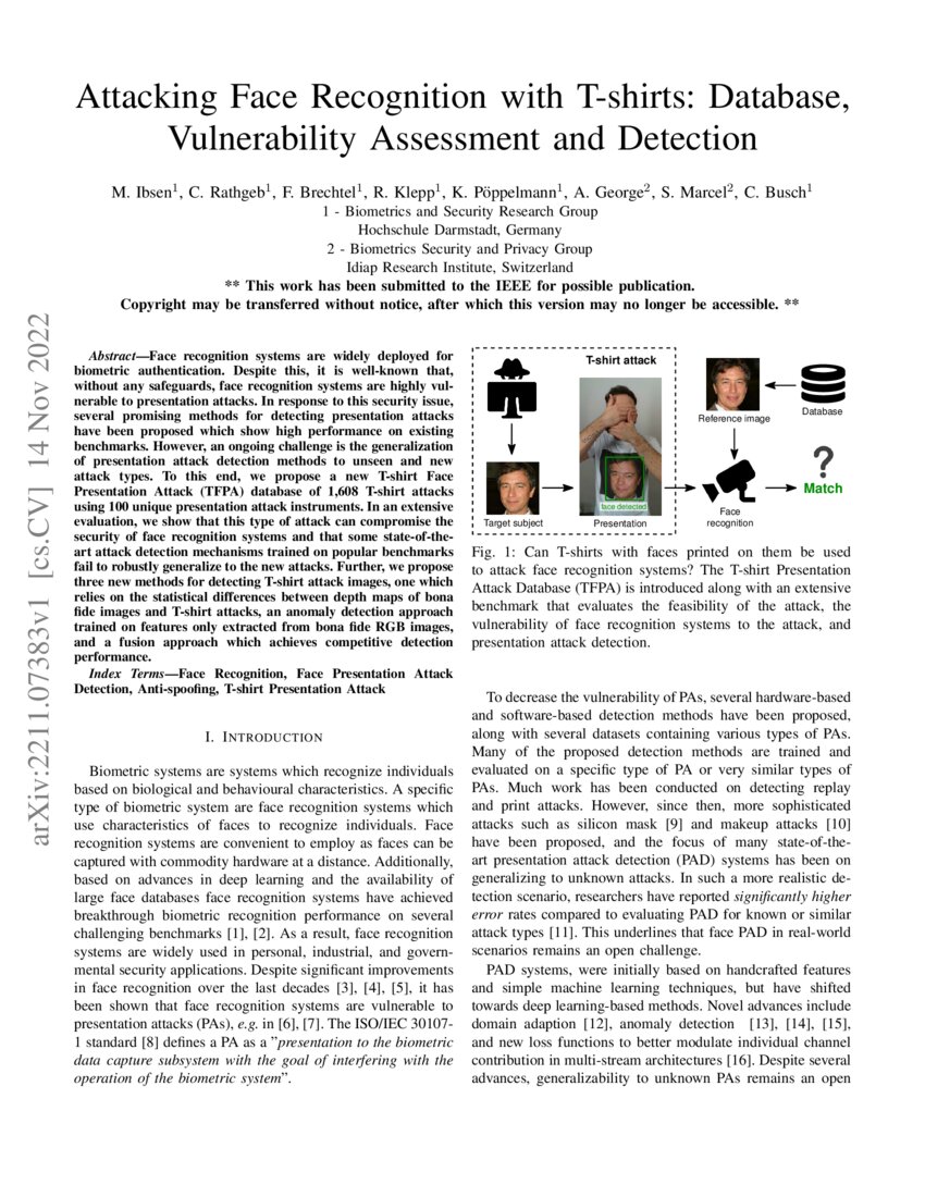 Attacking Face Recognition With T Shirts Database Vulnerability Assessment And Detection Deepai