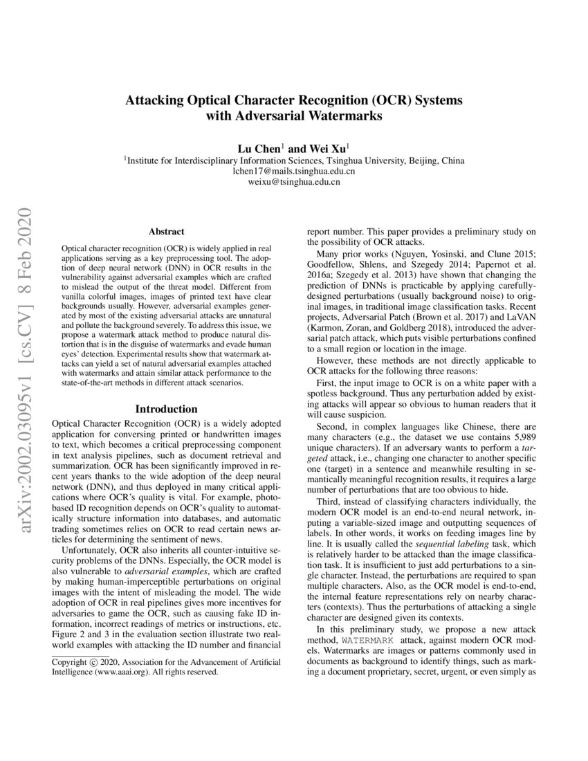 Attacking Optical Character Recognition (OCR) Systems with Adversarial ...