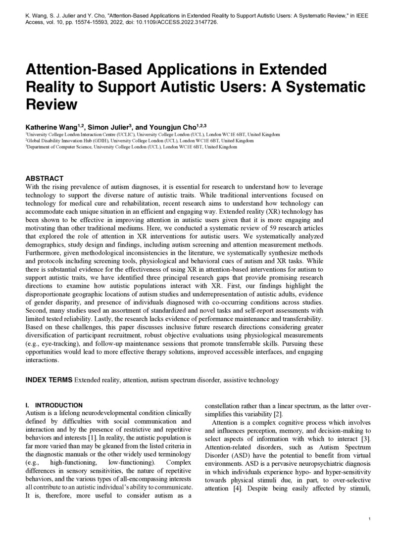 Attention-Based Applications in Extended Reality to Support Autistic ... Attention-Based Applications in Extended Reality to Support Autistic ...