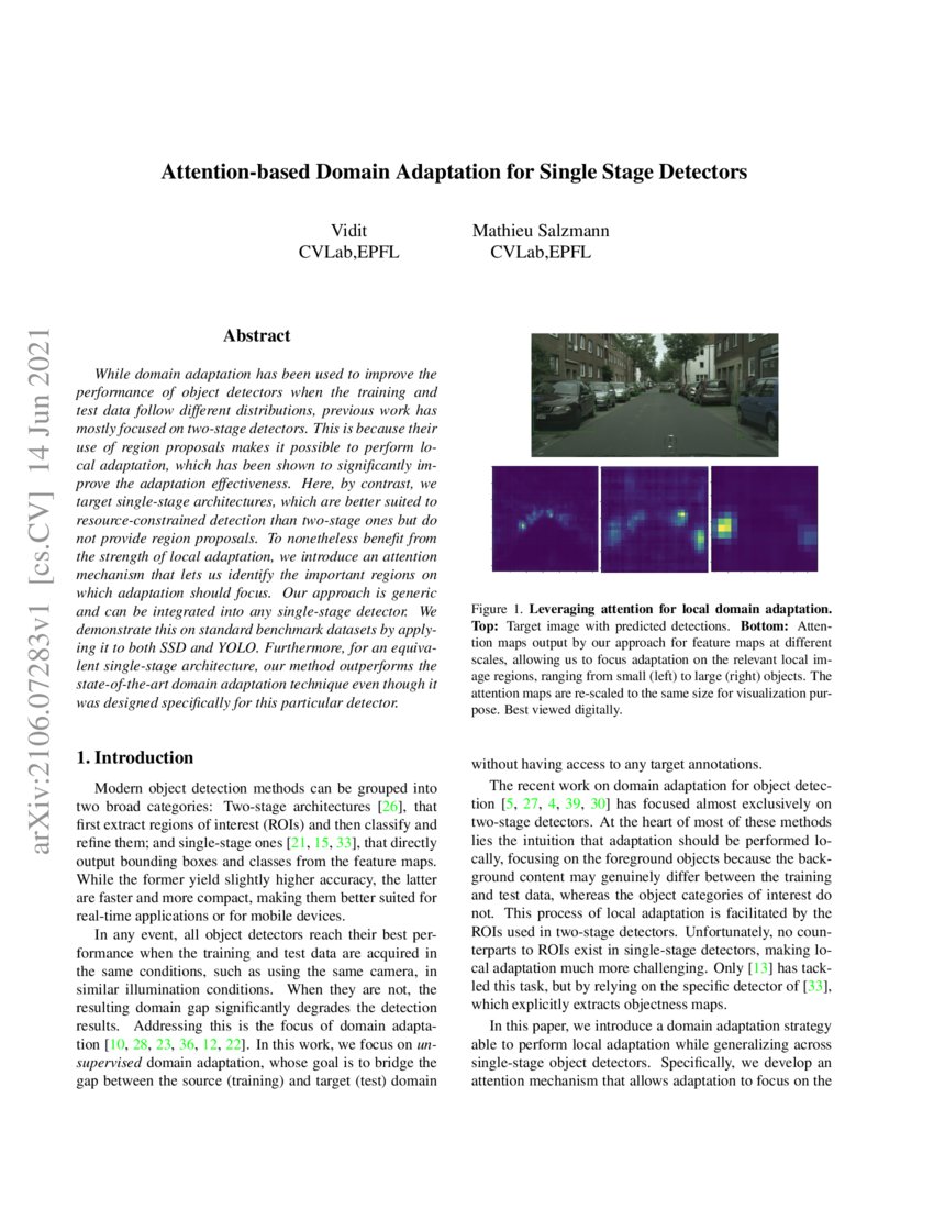 Attention-based Domain Adaptation for Single Stage Detectors | DeepAI