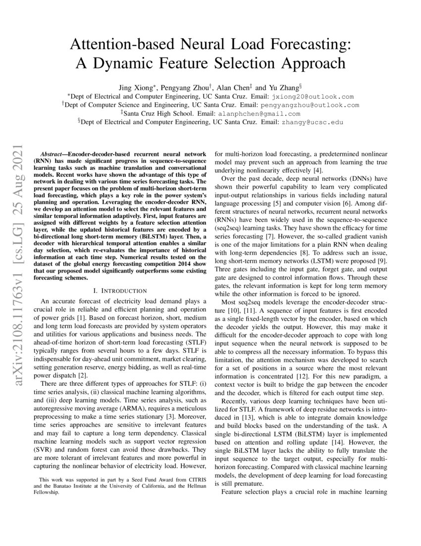 Attention Based Neural Load Forecasting A Dynamic Feature Selection Approach Deepai