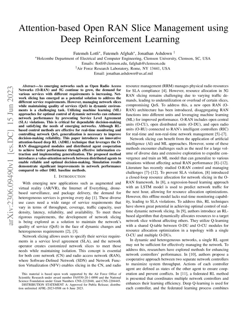 Attention-based Open RAN Slice Management using Deep Reinforcement ... Attention-based Open RAN Slice Management using Deep Reinforcement ...