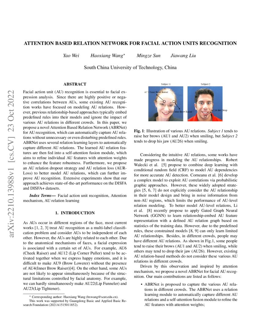 Attention Based Relation Network For Facial Action Units Recognition Deepai