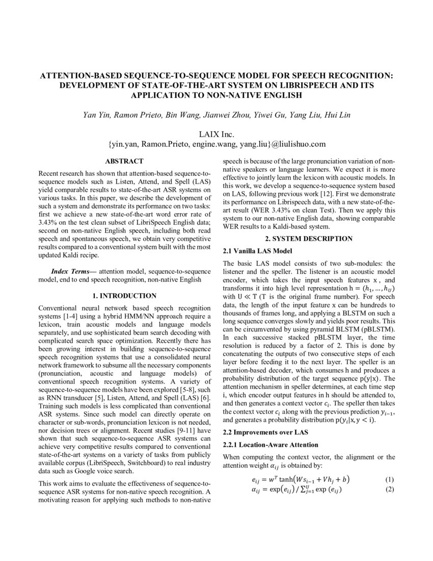 Attention Based Sequence To Sequence Model For Speech Recognition Development Of State Of The 1987