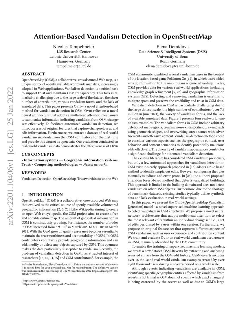 Attention Based Vandalism Detection In Openstreetmap Deepai