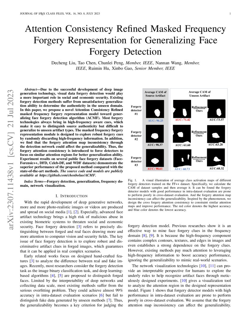 Attention Consistency Refined Masked Frequency Forgery Representation for Generalizing Face ...