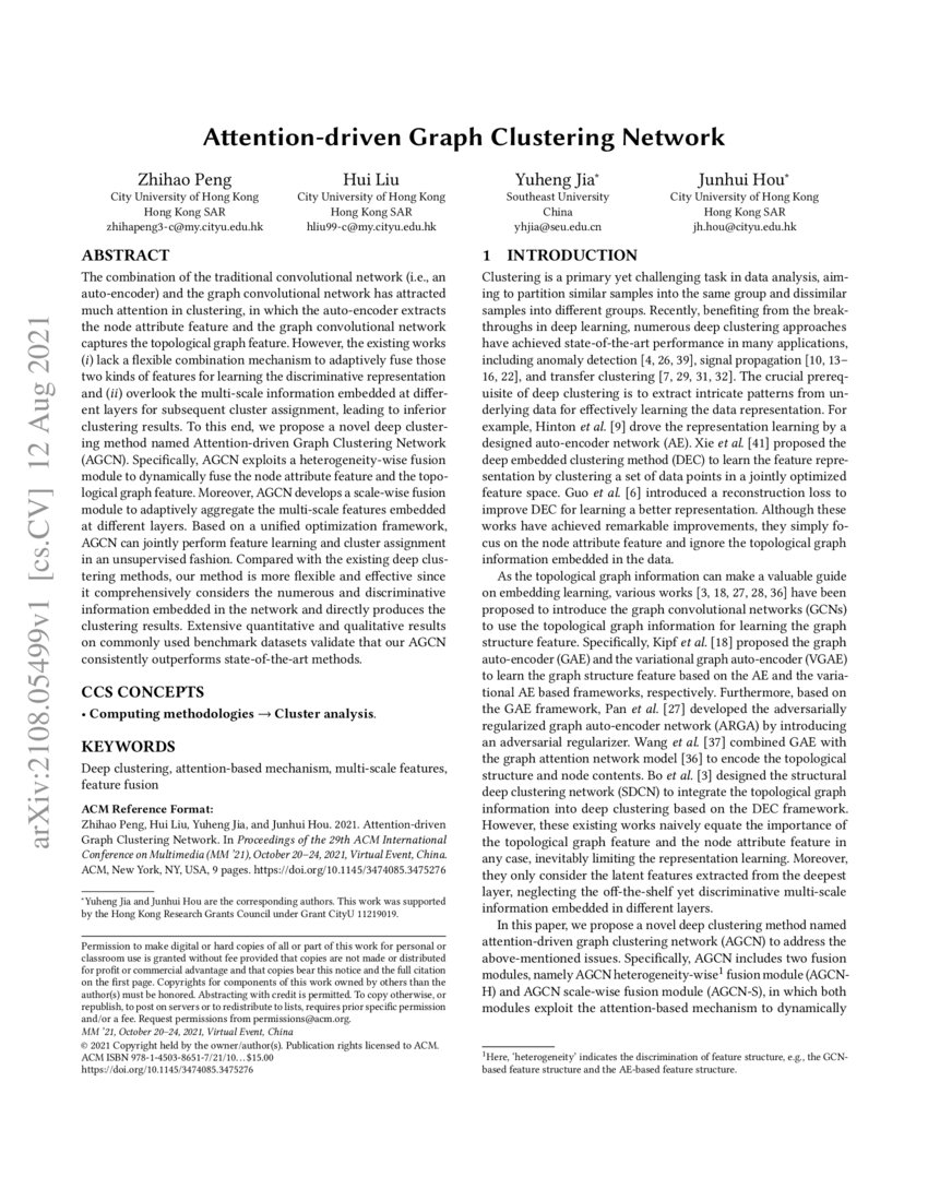 Attention-driven Graph Clustering Network | DeepAI