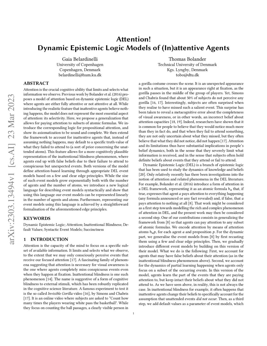 Attention! Dynamic Epistemic Logic Models of (In)attentive Agents | DeepAI
