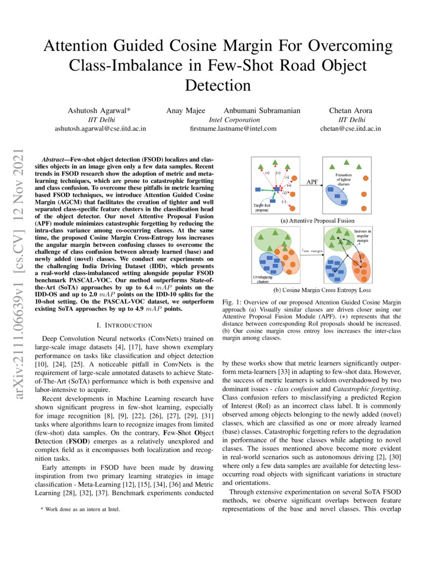 Attention Guided Cosine Margin For Overcoming Class-Imbalance in Few-Shot Road Object Detection ...