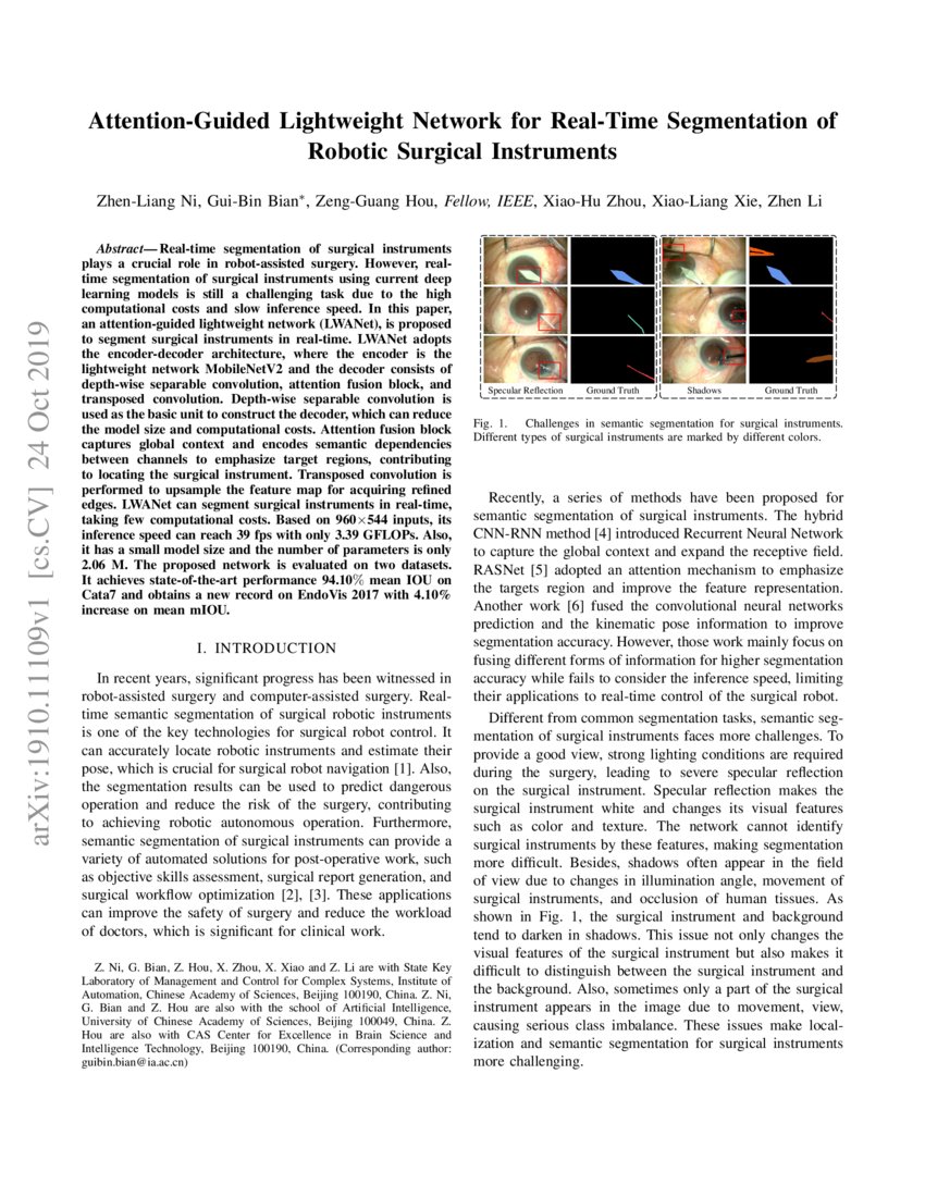 Attention Guided Lightweight Network For Real Time Segmentation Of Robotic Surgical Instruments