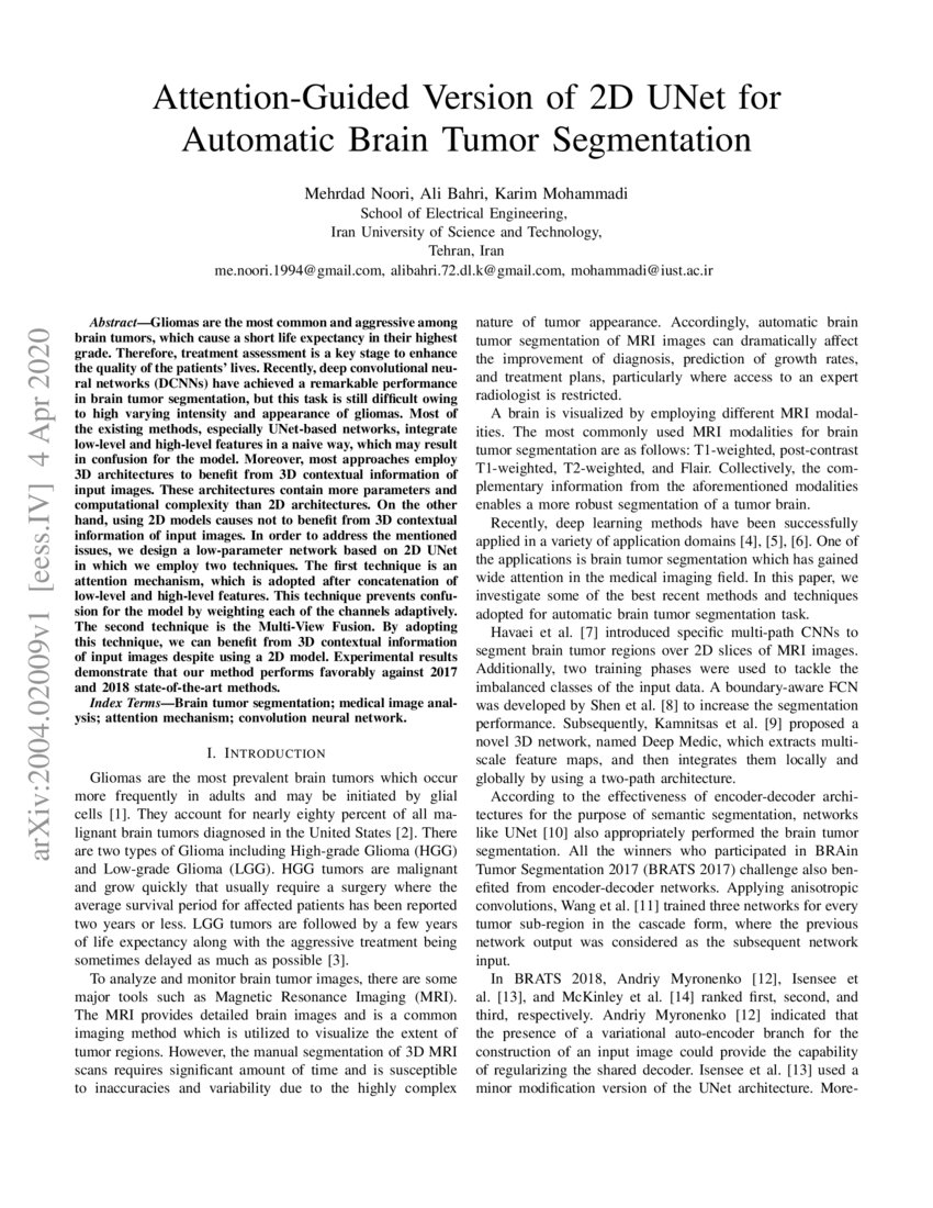 Attention Guided Version Of 2d Unet For Automatic Brain Tumor