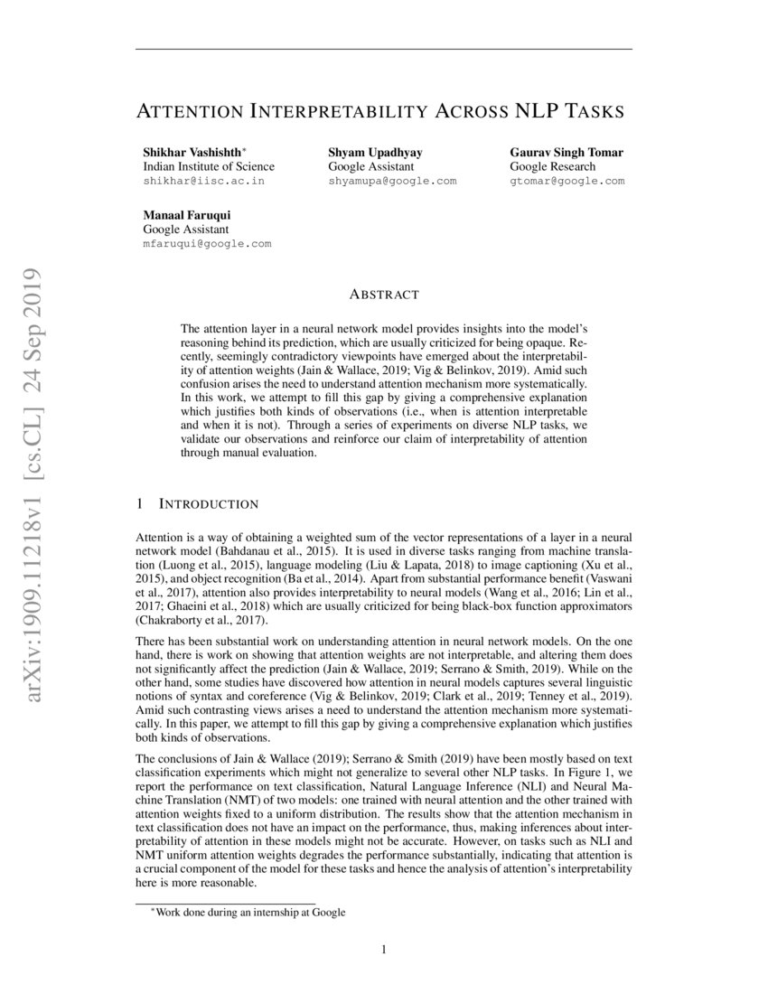 Attention Interpretability Across Nlp Tasks Deepai