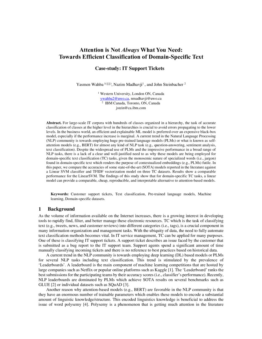 Attention is Not Always What You Need: Towards Efficient Classification of Domain-Specific Text ...