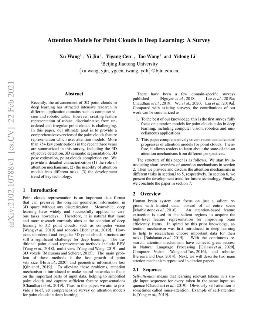 Attention Models for Point Clouds in Deep Learning: A Survey | DeepAI
