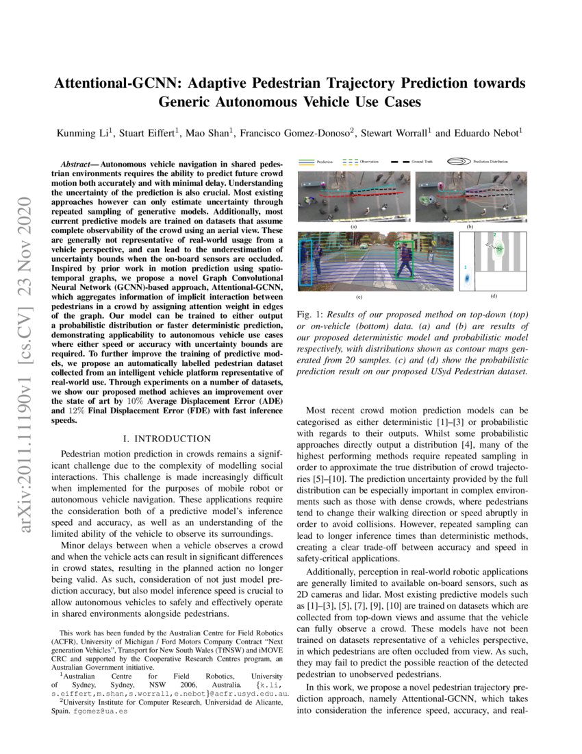 Attentional Gcnn Adaptive Pedestrian Trajectory Prediction Towards Generic Autonomous Vehicle