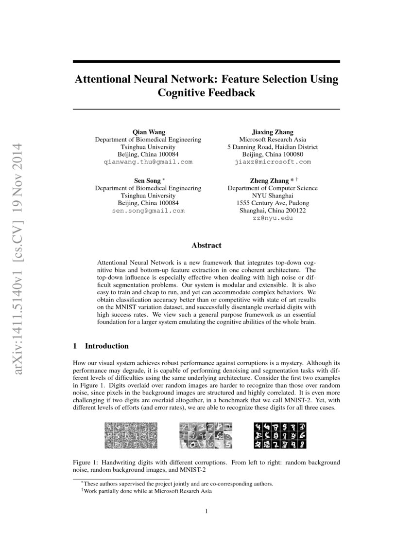 Attentional Neural Network Feature Selection Using Cognitive Feedback Deepai