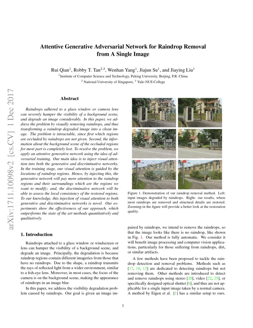 Attentive Generative Adversarial Network for Raindrop Removal from a ...