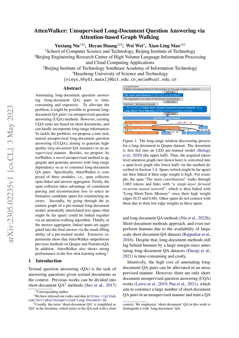 AttenWalker: Unsupervised Long-Document Question Answering via ... AttenWalker: Unsupervised Long-Document Question Answering via ...