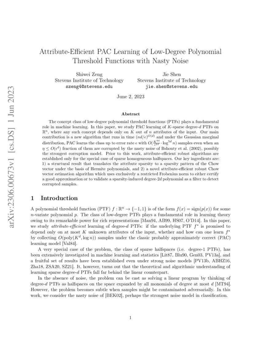 Attribute Efficient Pac Learning Of Low Degree Polynomial Threshold Functions With Nasty Noise