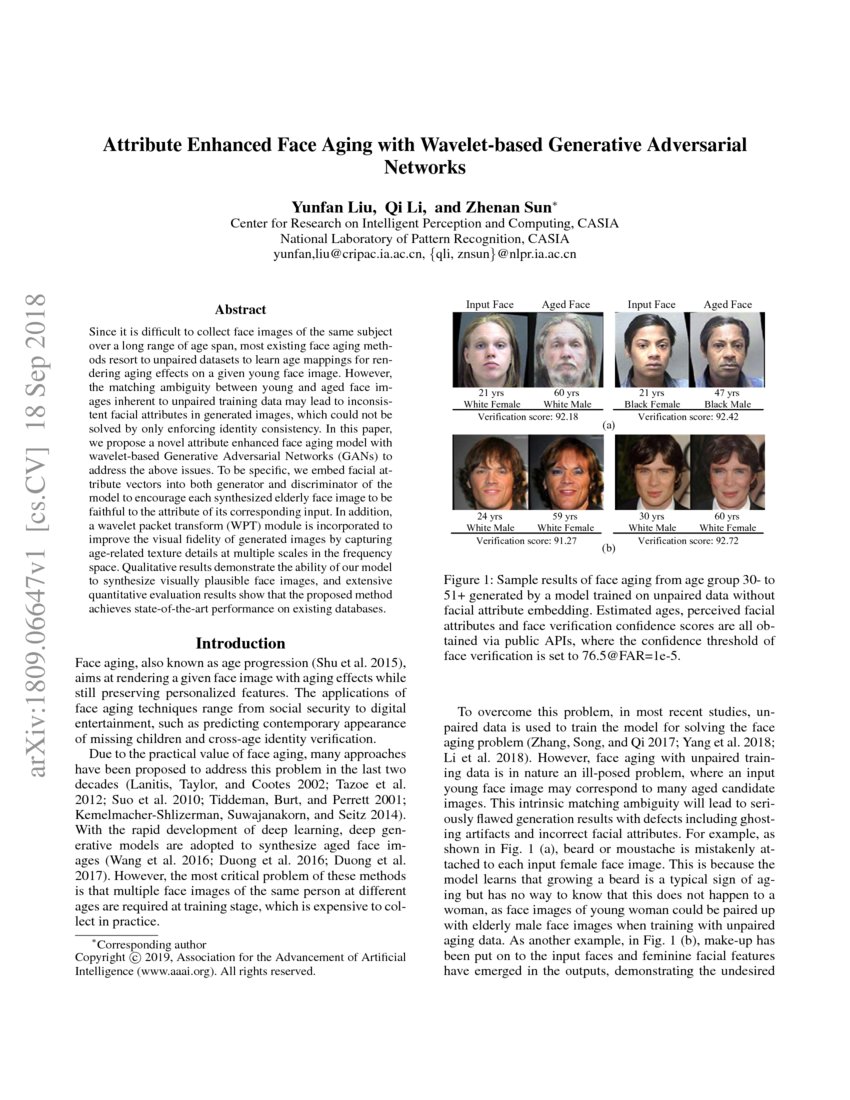 Attribute Enhanced Face Aging with Wavelet-based Generative Adversarial Networks | DeepAI