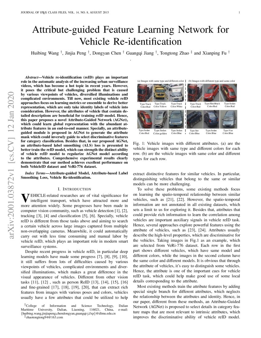 Attribute-guided Feature Learning Network for Vehicle Re-identification ...