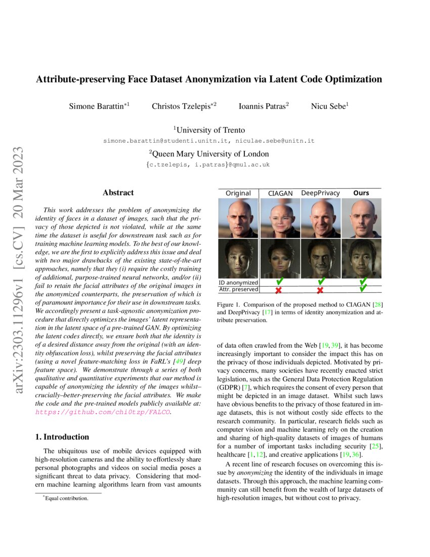 Attribute Preserving Face Dataset Anonymization Via Latent Code Optimization Deepai 