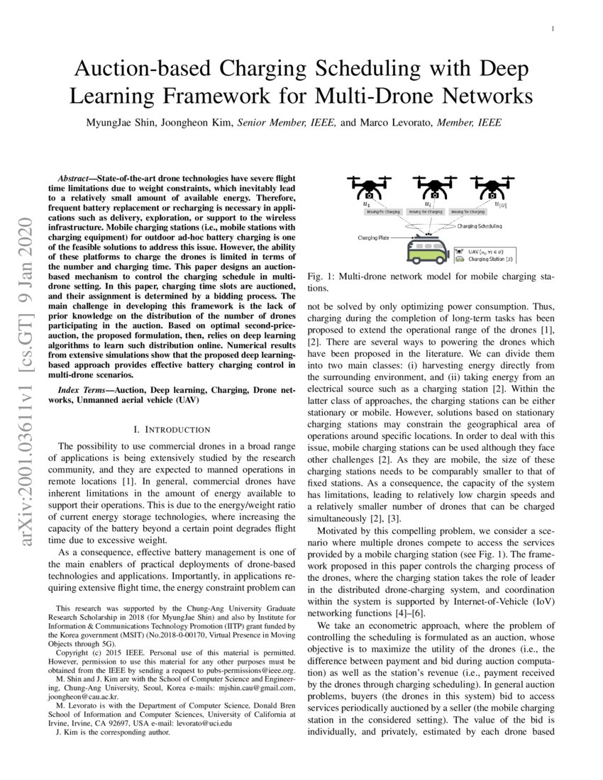 Auction-based Charging Scheduling with Deep Learning Framework for Multi-Drone Networks | DeepAI