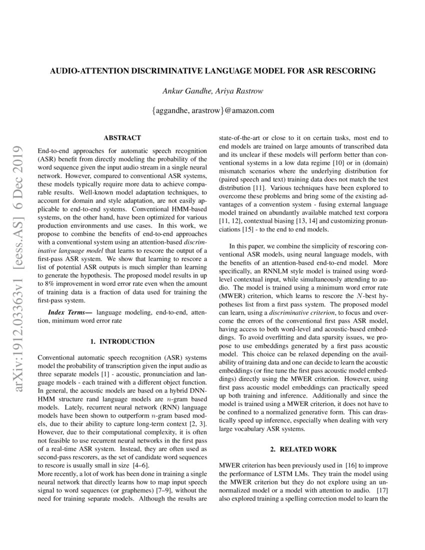 Audio-attention discriminative language model for ASR rescoring | DeepAI