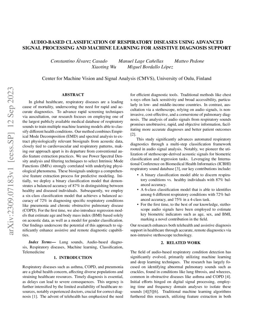 Audio-Based Classification of Respiratory Diseases using Advanced Signal Processing and Machine ...