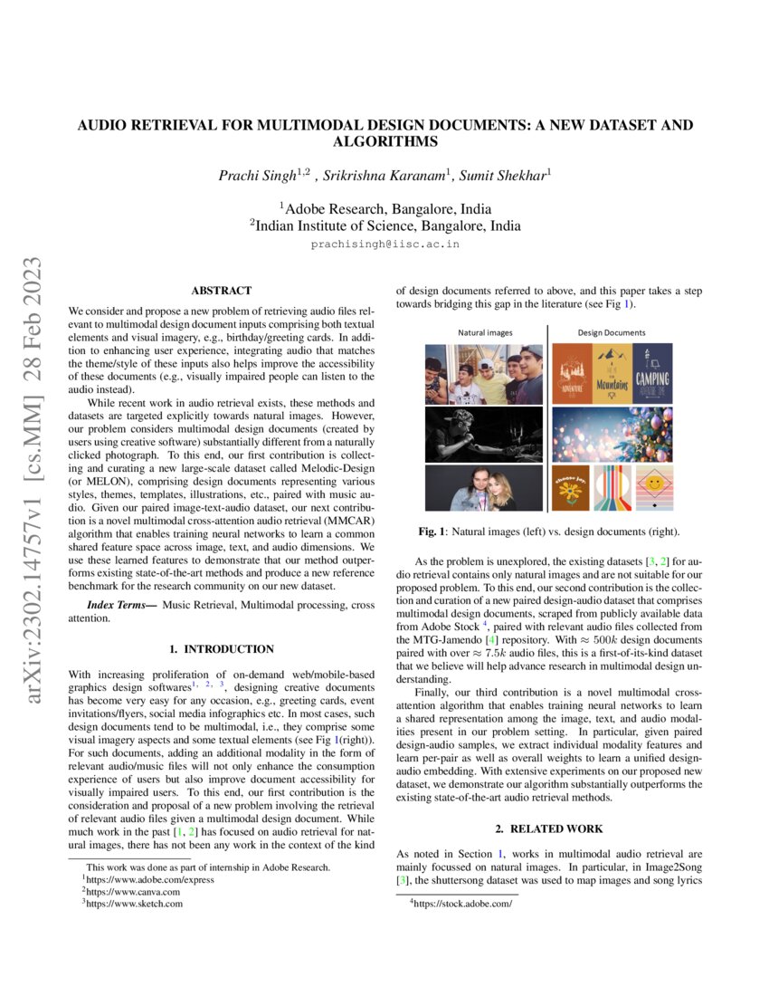 Audio Retrieval for Multimodal Design Documents: A New Dataset and Algorithms | DeepAI
