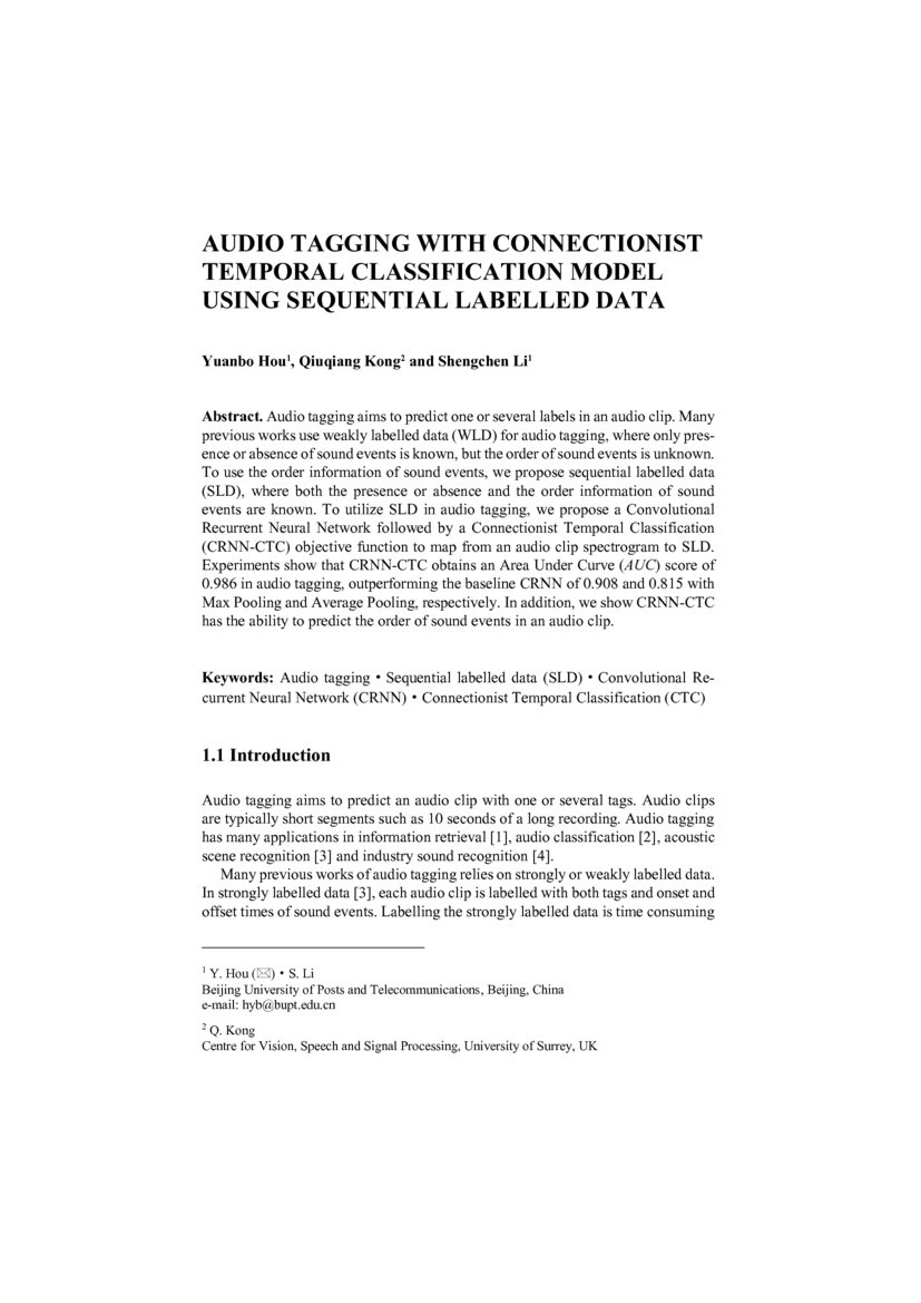 Audio Tagging With Connectionist Temporal Classification Model Using Sequential Labelled Data
