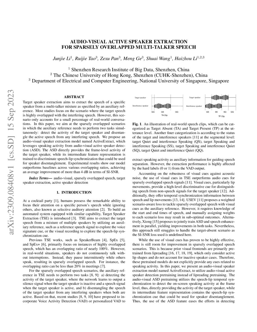 Audio Visual Active Speaker Extraction For Sparsely Overlapped Multi Talker Speech Deepai