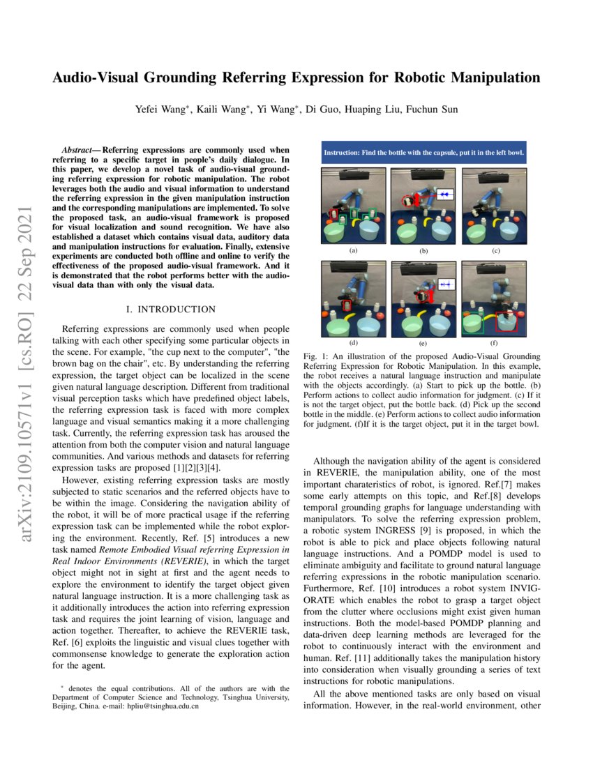 Audio-Visual Grounding Referring Expression for Robotic Manipulation | DeepAI