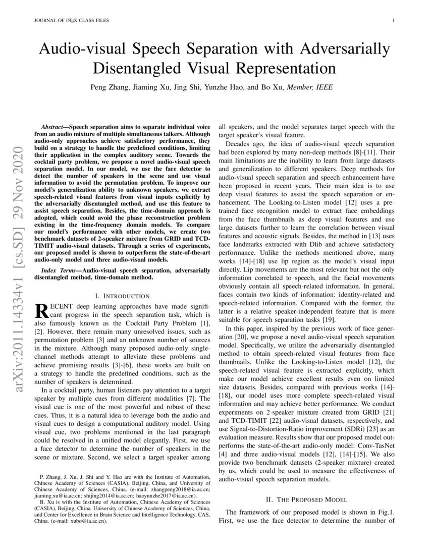 Audio-visual Speech Separation with Adversarially Disentangled Visual ...