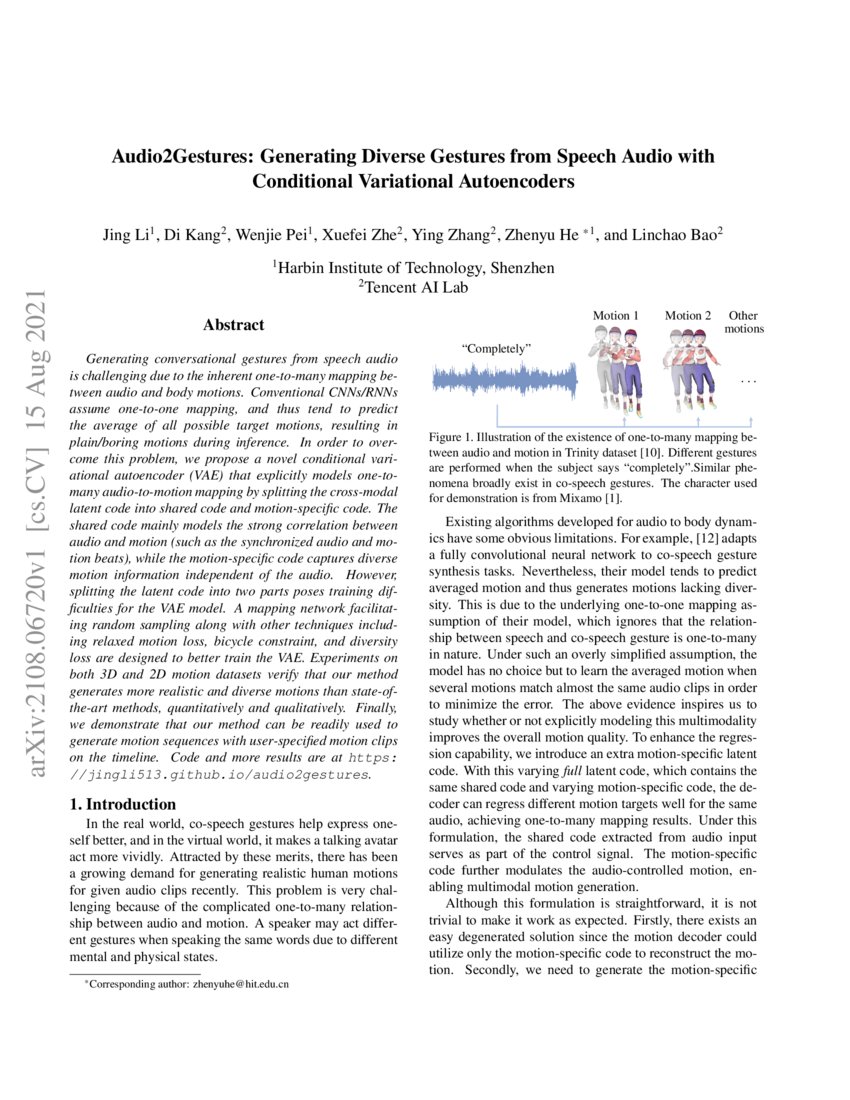 Audio2gestures Generating Diverse Gestures From Speech Audio With Conditional Variational 2145