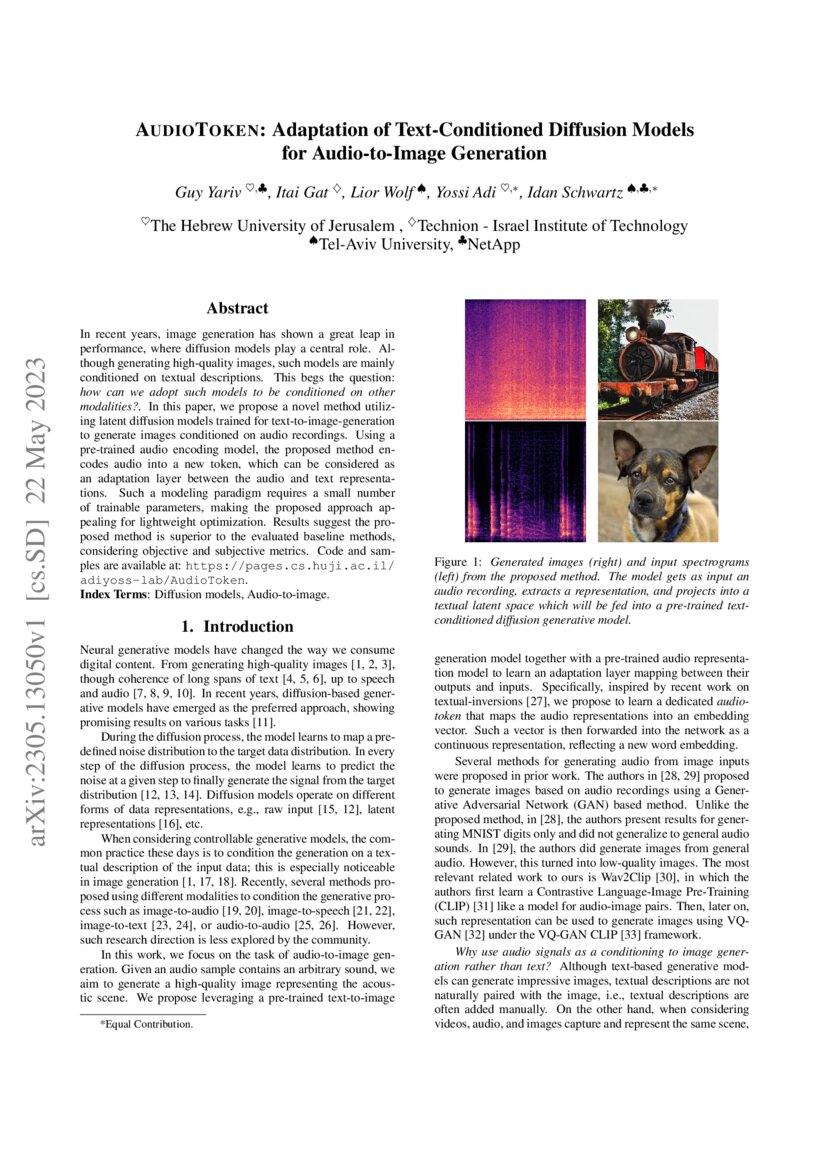 AudioToken: Adaptation of Text-Conditioned Diffusion Models for#N# Audio-to-Image Generation ...