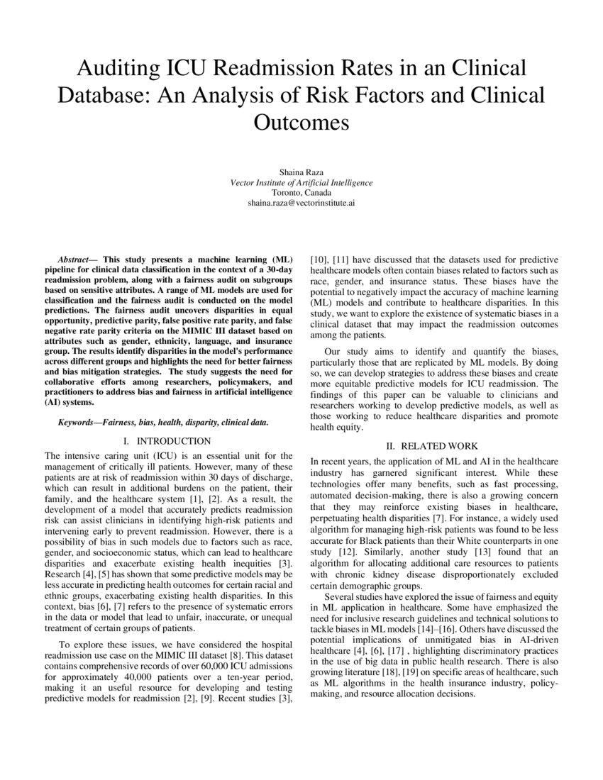 Auditing ICU Readmission Rates in an Clinical Database: An Analysis of ...