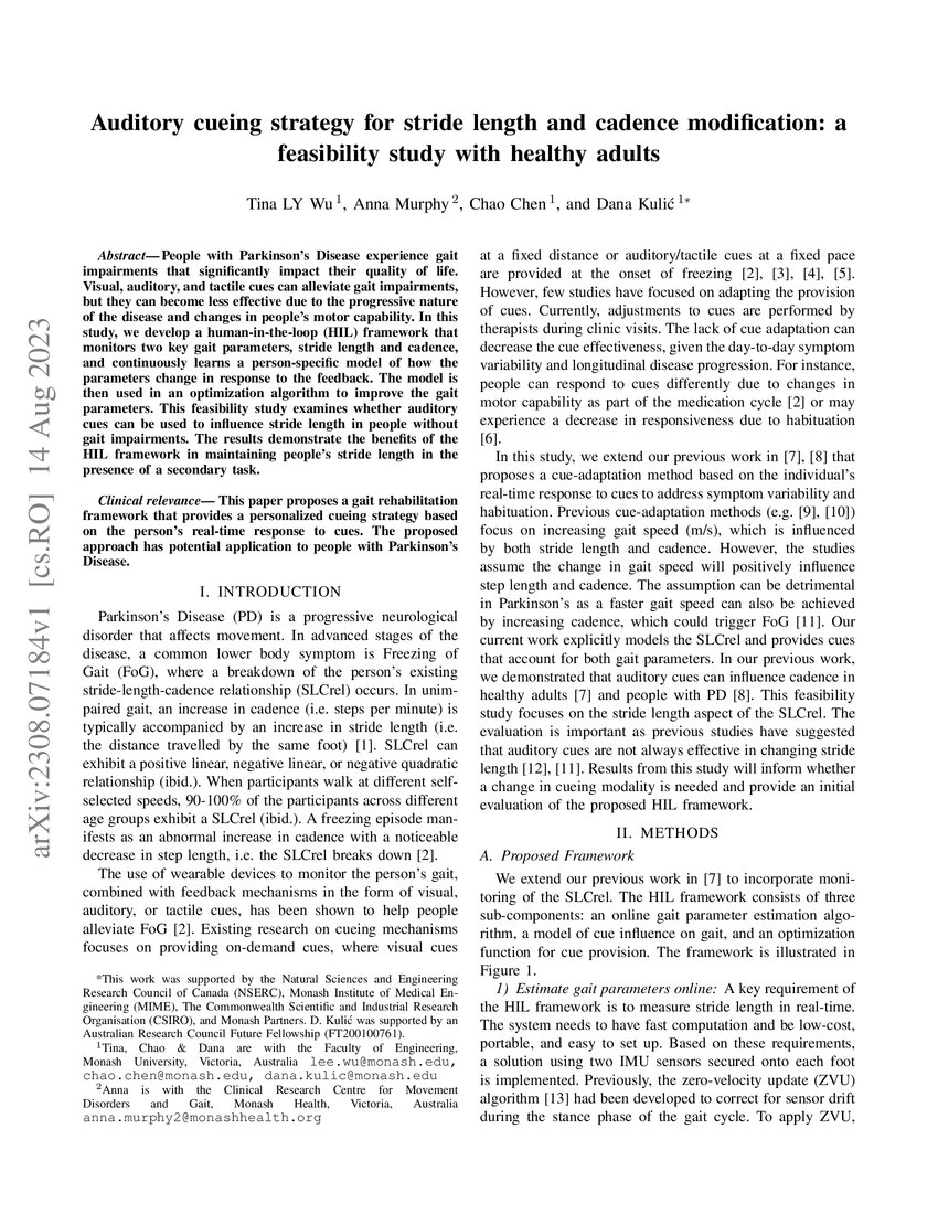 Auditory cueing strategy for stride length and cadence modification: a ...