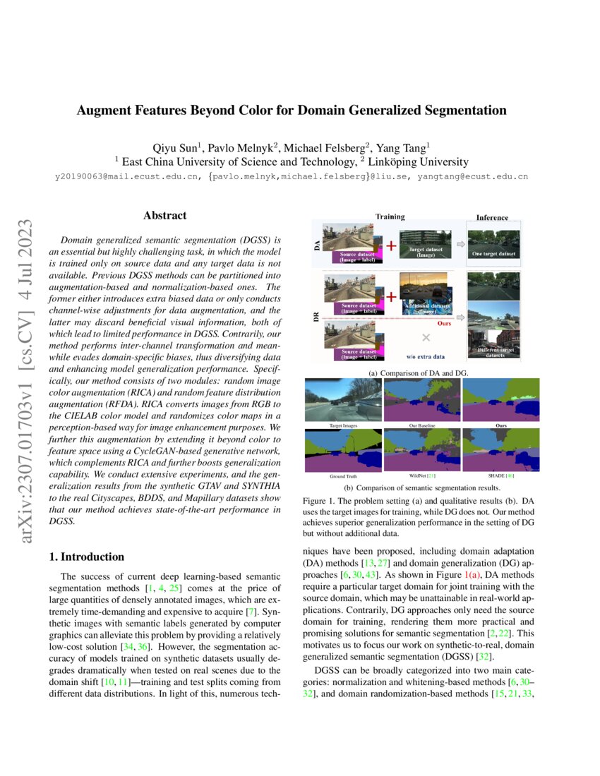 Augment Features Beyond Color For Domain Generalized Segmentation Deepai 