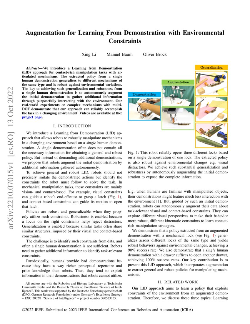 Augmentation for Learning From Demonstration with Environmental Constraints | DeepAI