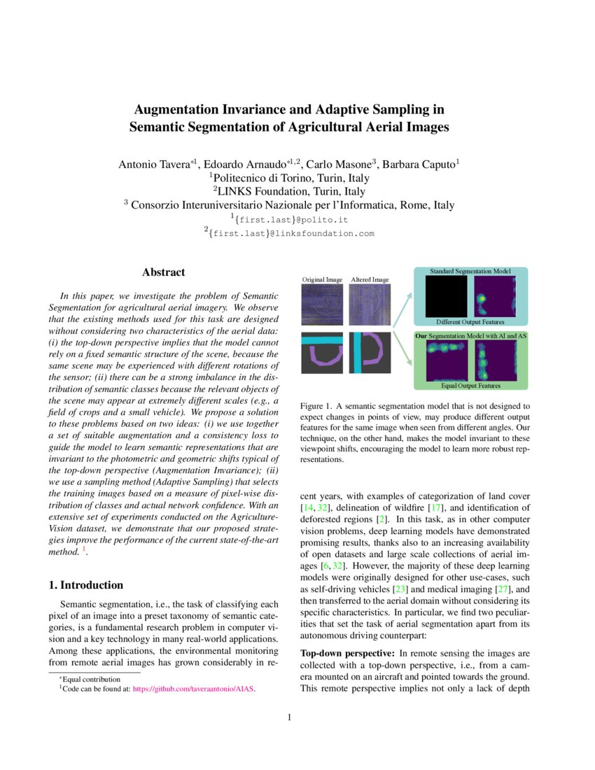 Augmentation Invariance and Adaptive Sampling in Semantic Segmentation of Agricultural Aerial ...