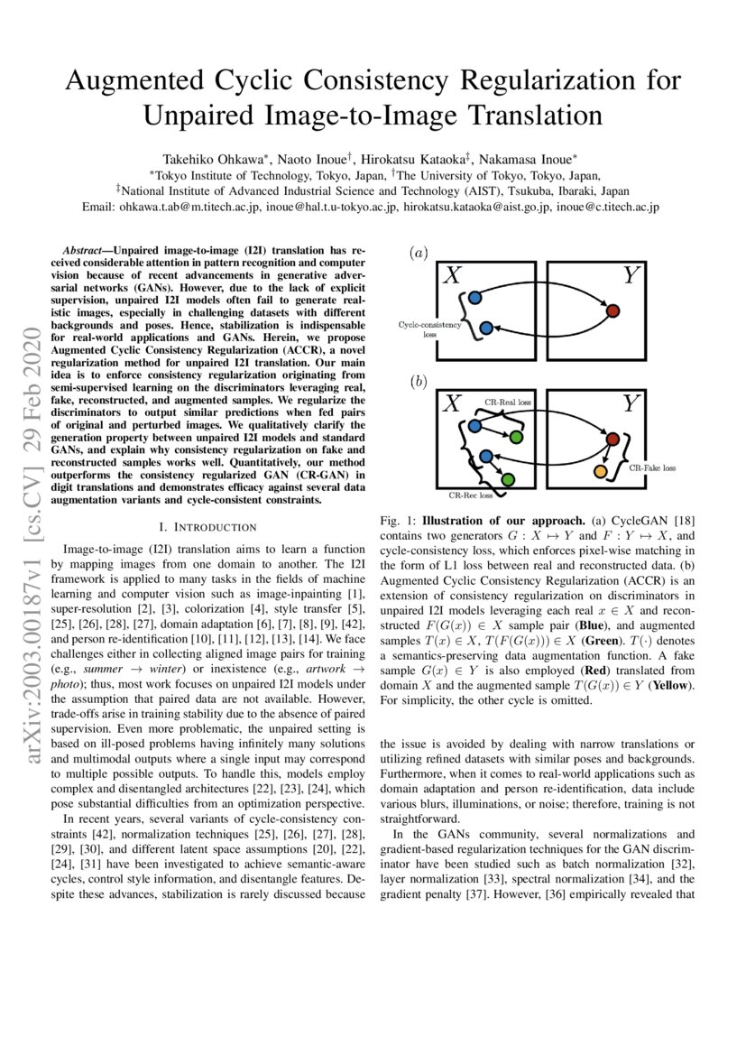 Augmented Cyclic Consistency Regularization for Unpaired Image-to-Image ...
