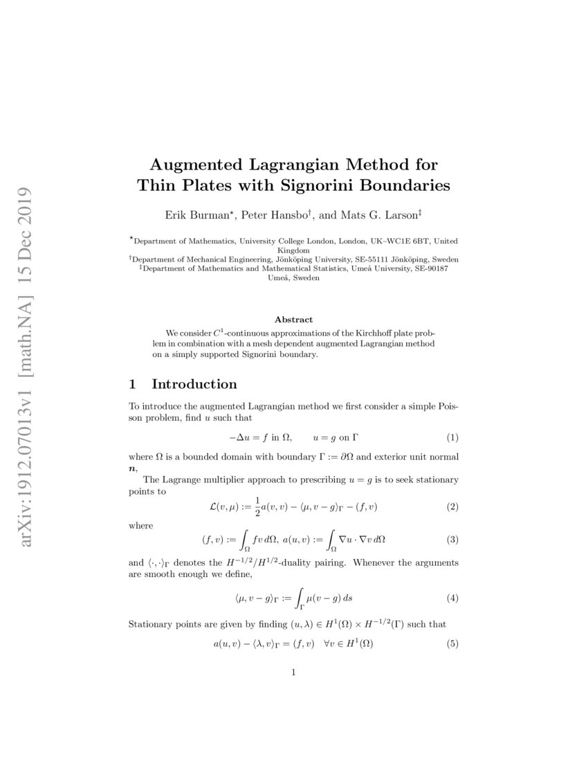 Augmented Lagrangian Method for Thin Plates with Signorini Boundaries ...