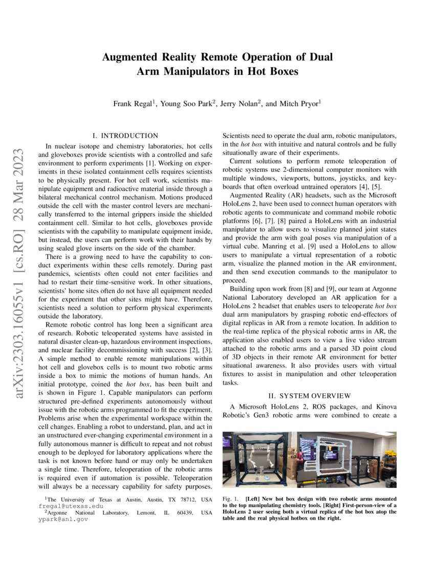 Augmented Reality Remote Operation of Dual Arm Manipulators in Hot ...