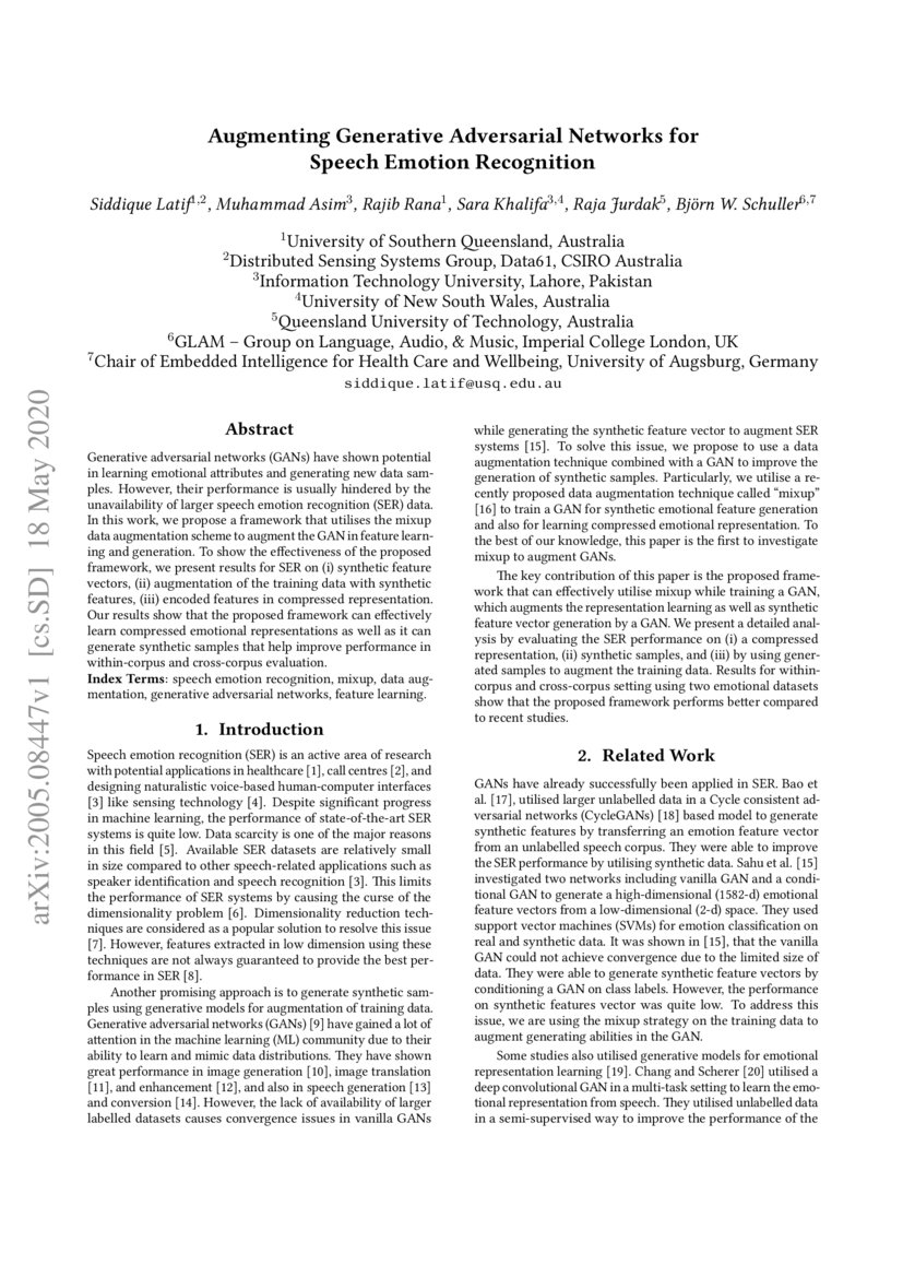 Augmenting Generative Adversarial Networks For Speech Emotion Recognition Deepai
