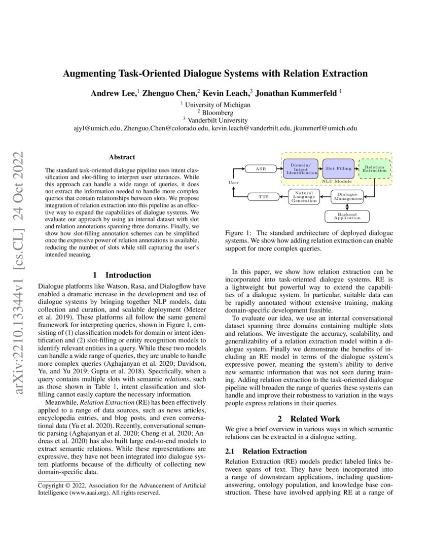 Augmenting Task Oriented Dialogue Systems With Relation Extraction Deepai