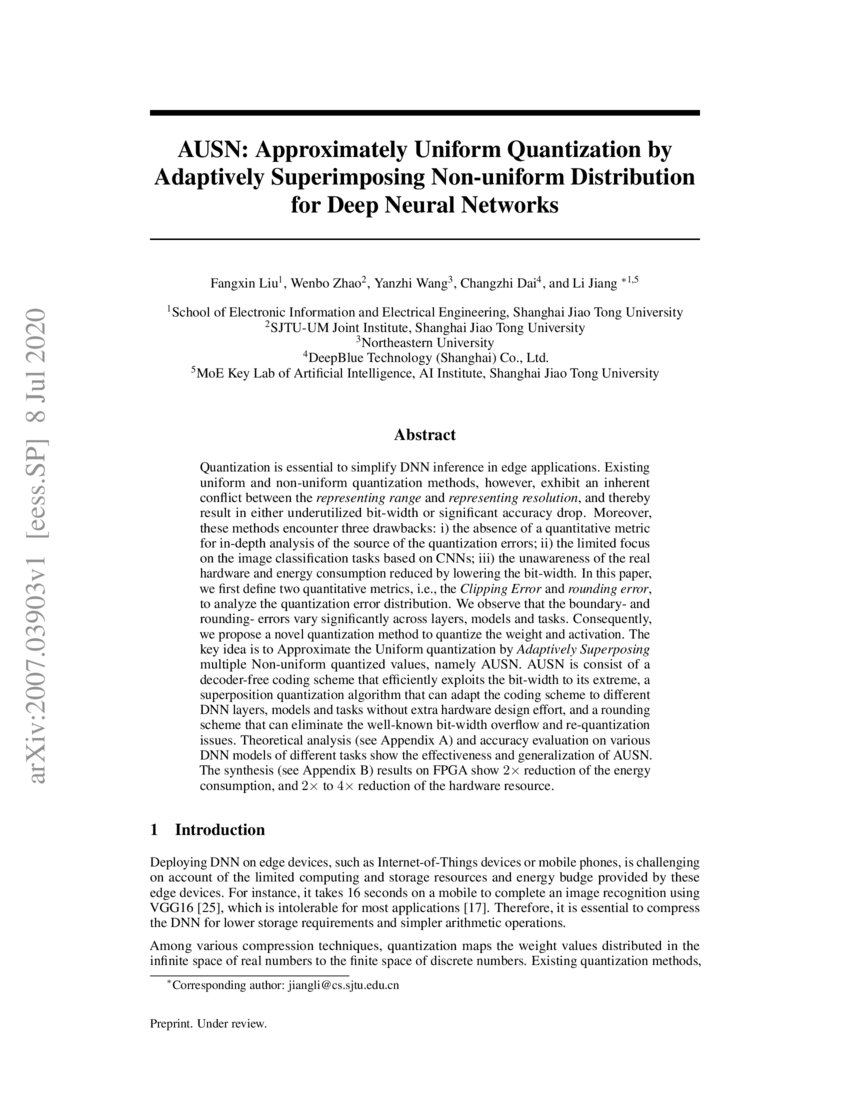 AUSN: Approximately Uniform Quantization by Adaptively Superimposing ...