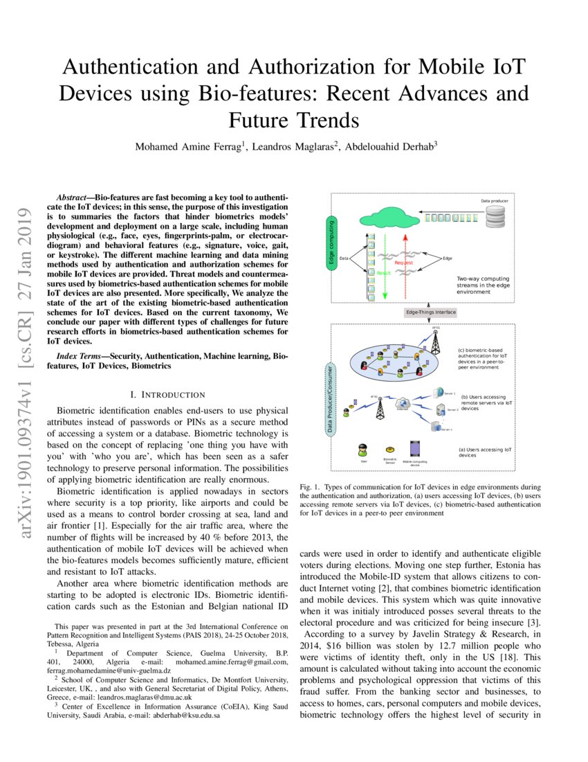 Authentication And Authorization For Mobile Iot Devices Using Bio 4016