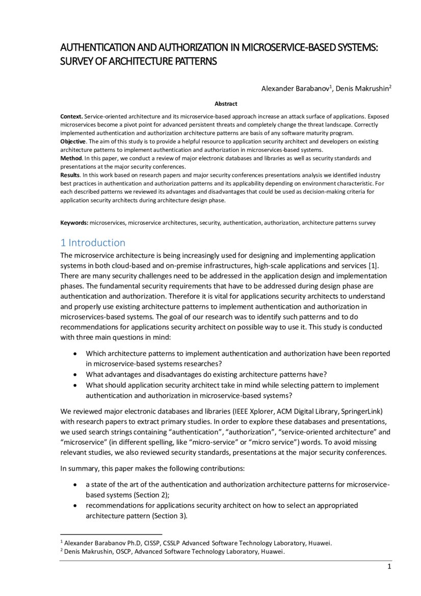 Authentication And Authorization In Microservice Based Systems Survey Of Architecture Patterns
