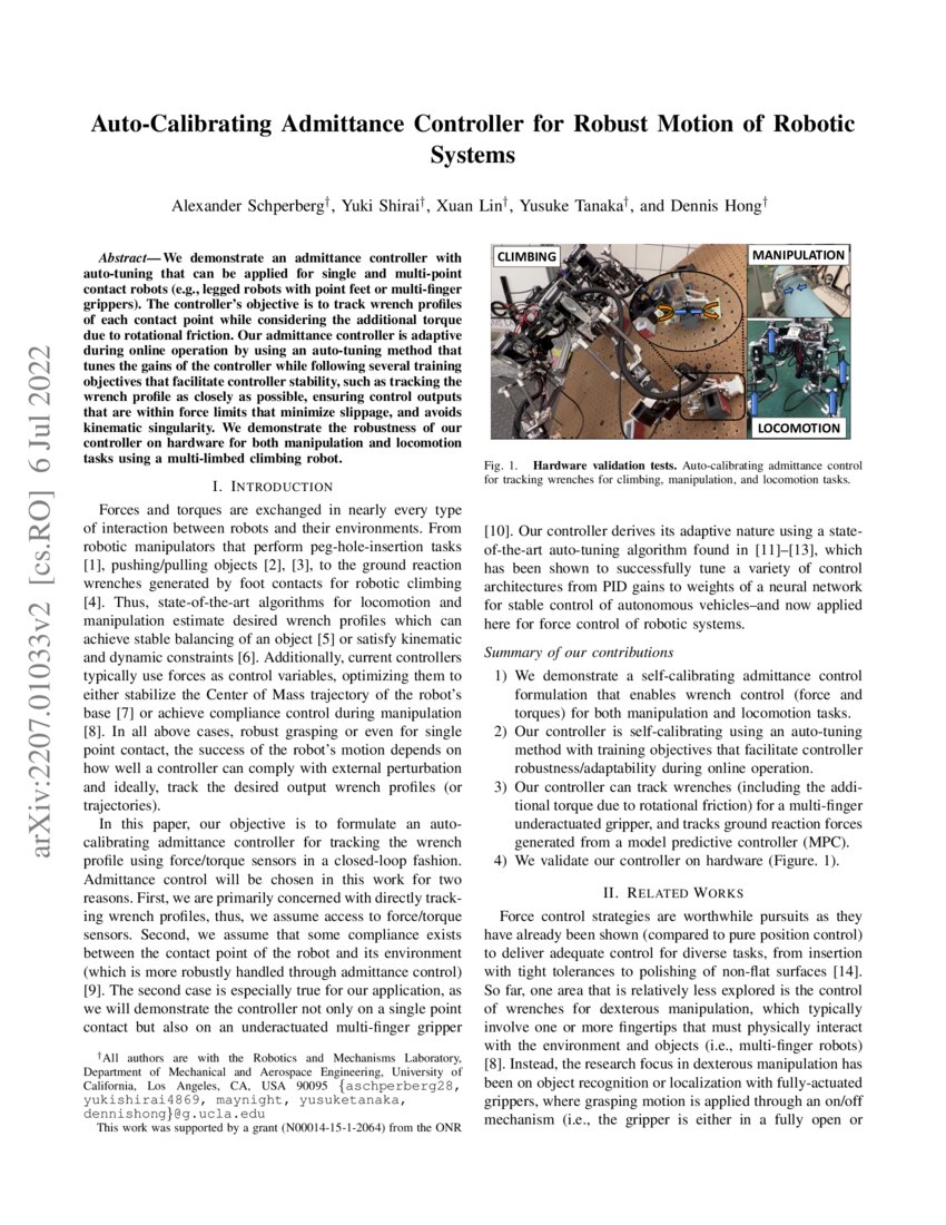 Auto Calibrating Admittance Controller For Robust Motion Of Robotic Systems Deepai
